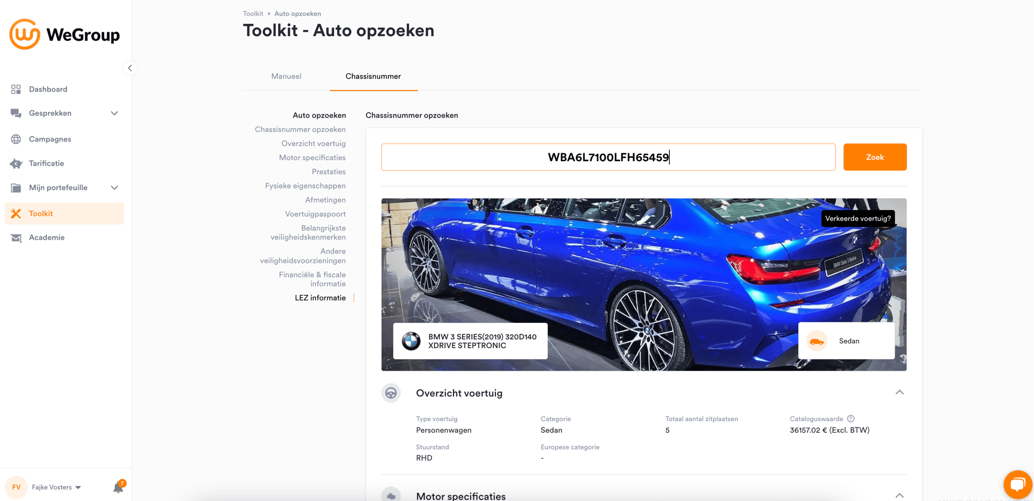 Een wagen opzoeken